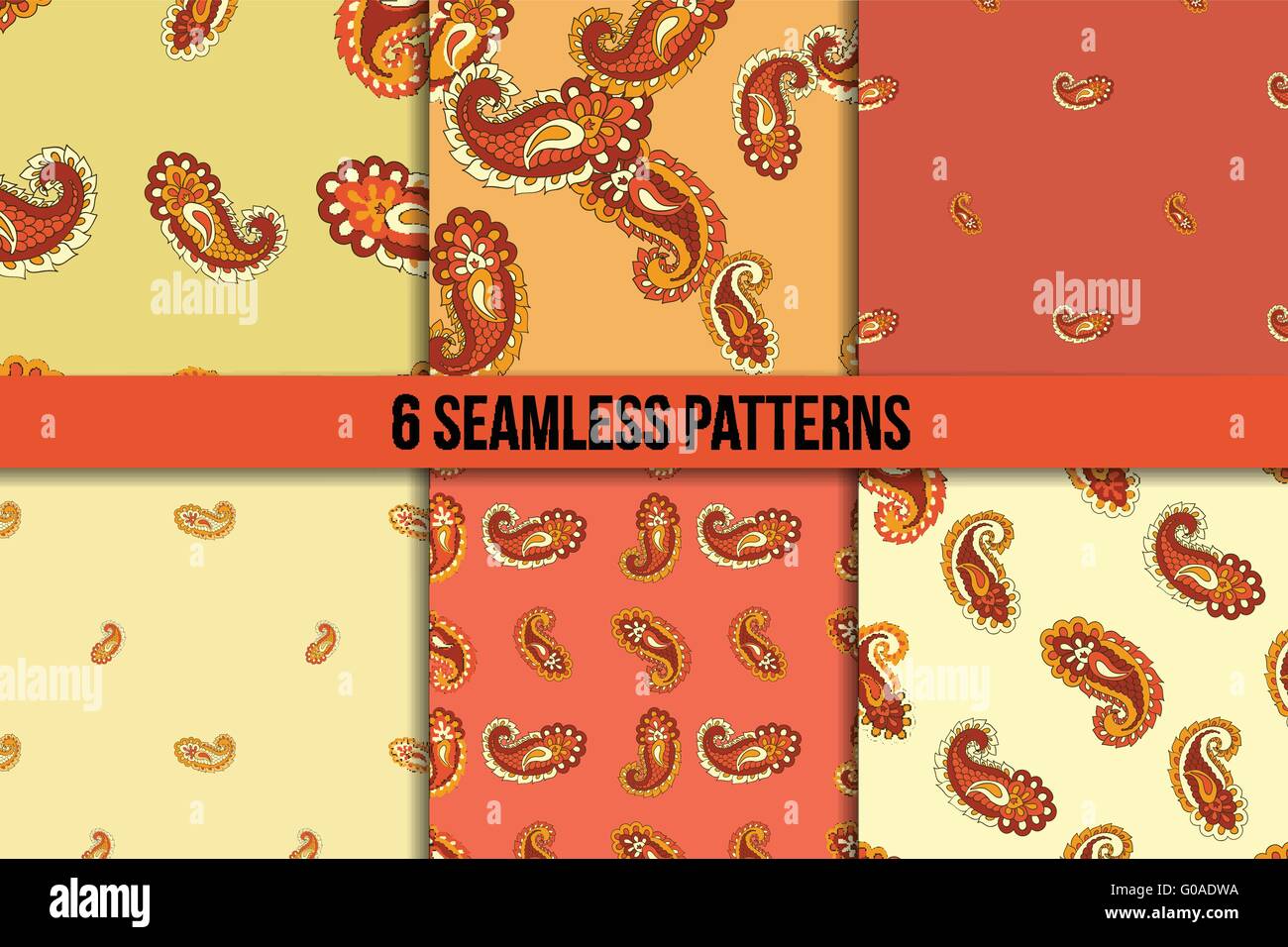 Vector illustration of seamless paisley pattern set Stock Vector Image ...