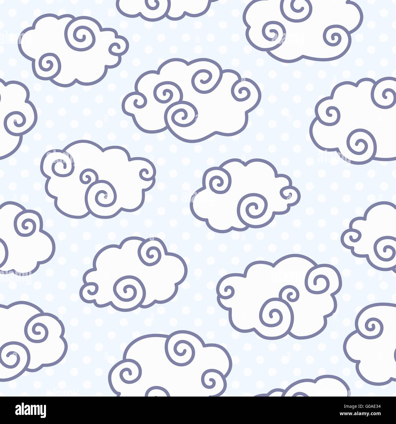 Seamless pattern with funny clouds on dotted light blue background ...