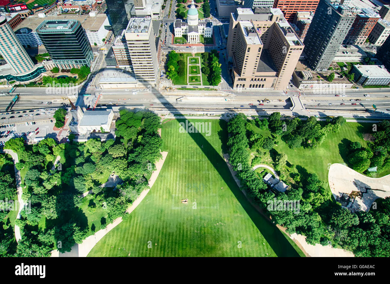 aerial of The Old Court House surrounded by downtown St. Louis Stock ...