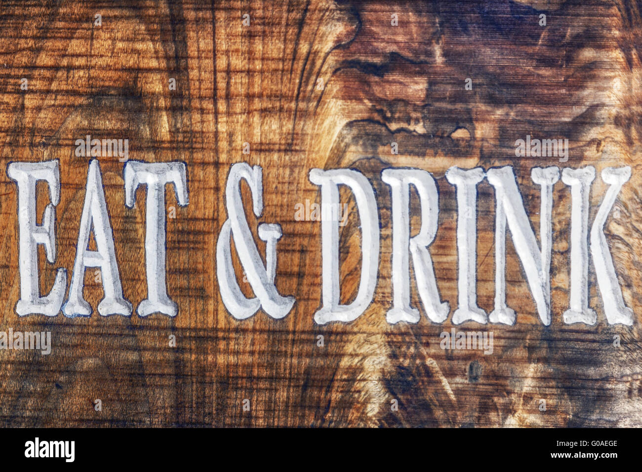 Eat and Drink Wooden Sign Stock Photo - Alamy