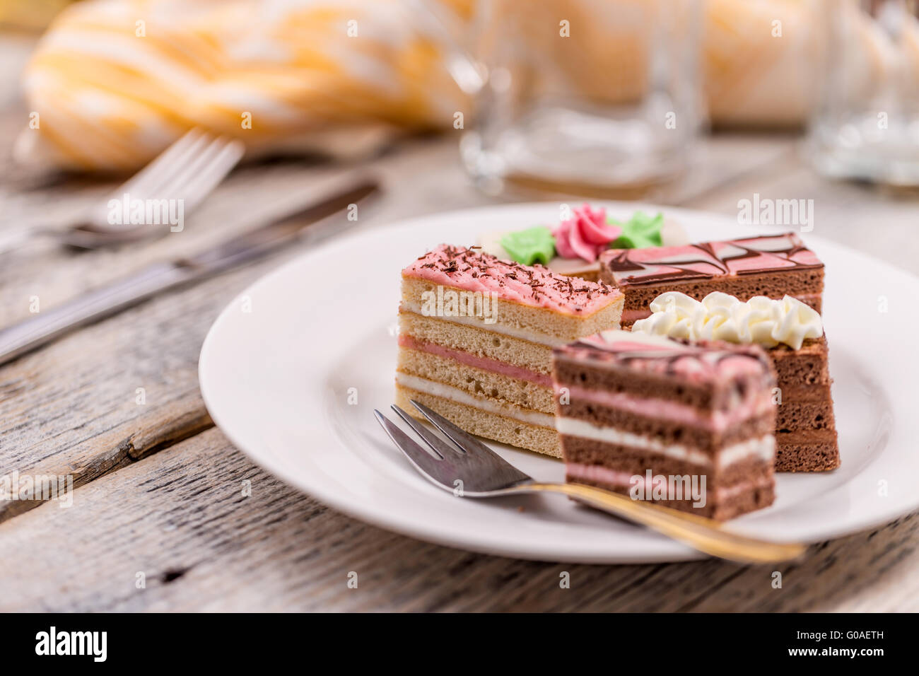 Different sort of beautiful layered pastries Stock Photo - Alamy