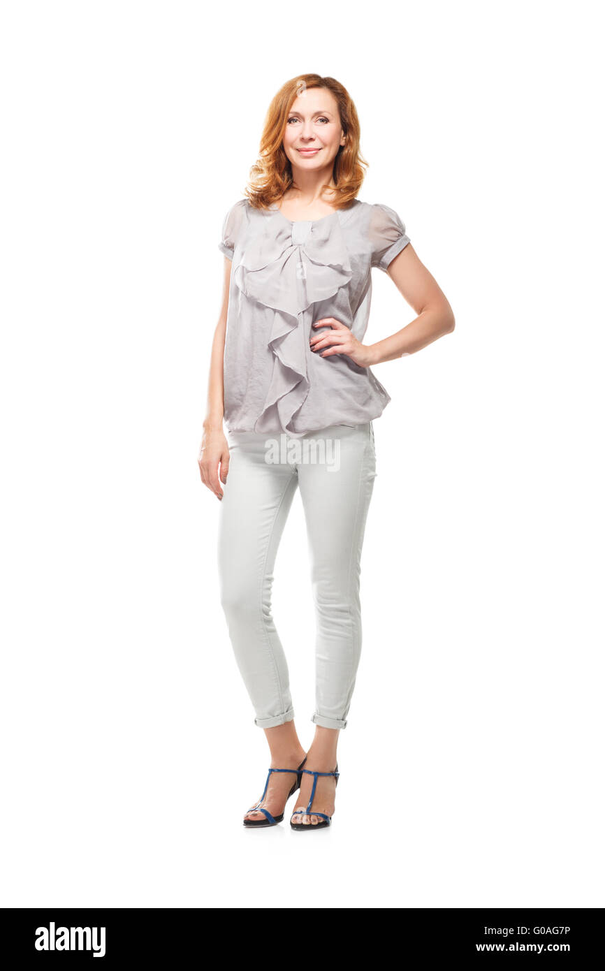 Adult woman full body standing on white background Stock Photo - Alamy