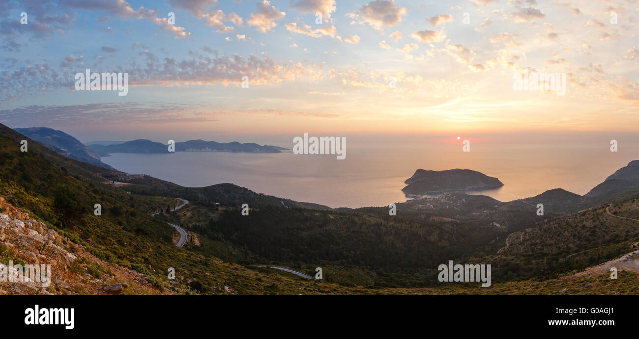 Sunset view of Assos peninsula (Greece, Kefalonia Stock Photo - Alamy