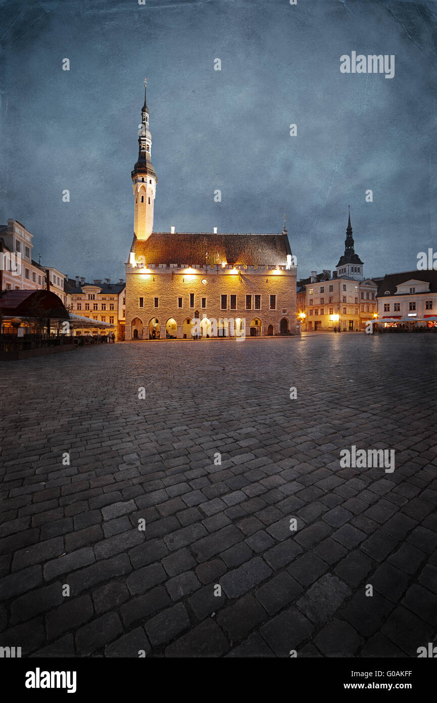 Vintage photo of old town hall square in Tallinn Stock Photo - Alamy