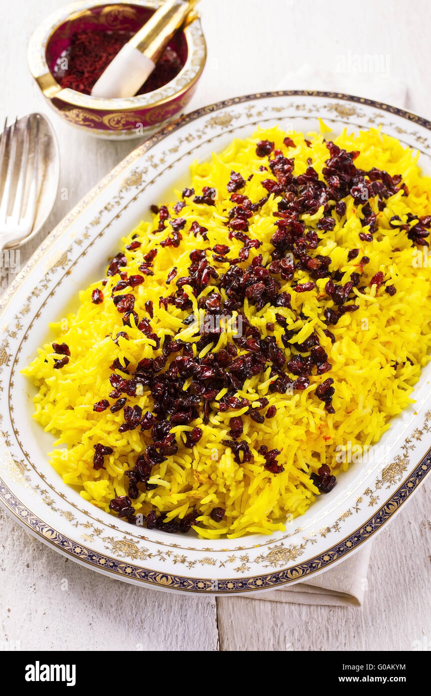 persian saffron rice with berberis - sereshk polo Stock Photo - Alamy