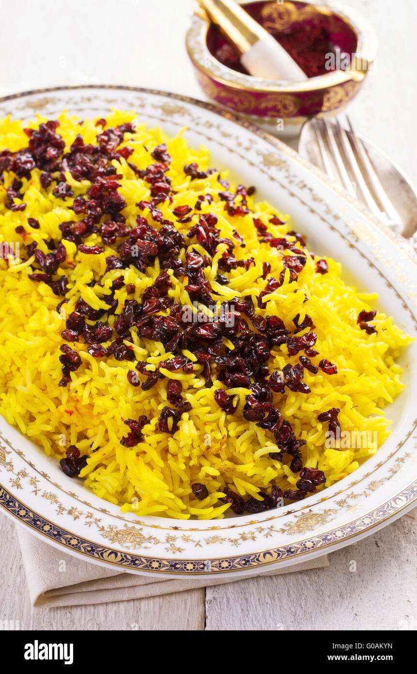 persian saffron rice with berberis - zereshk polo Stock Photo - Alamy