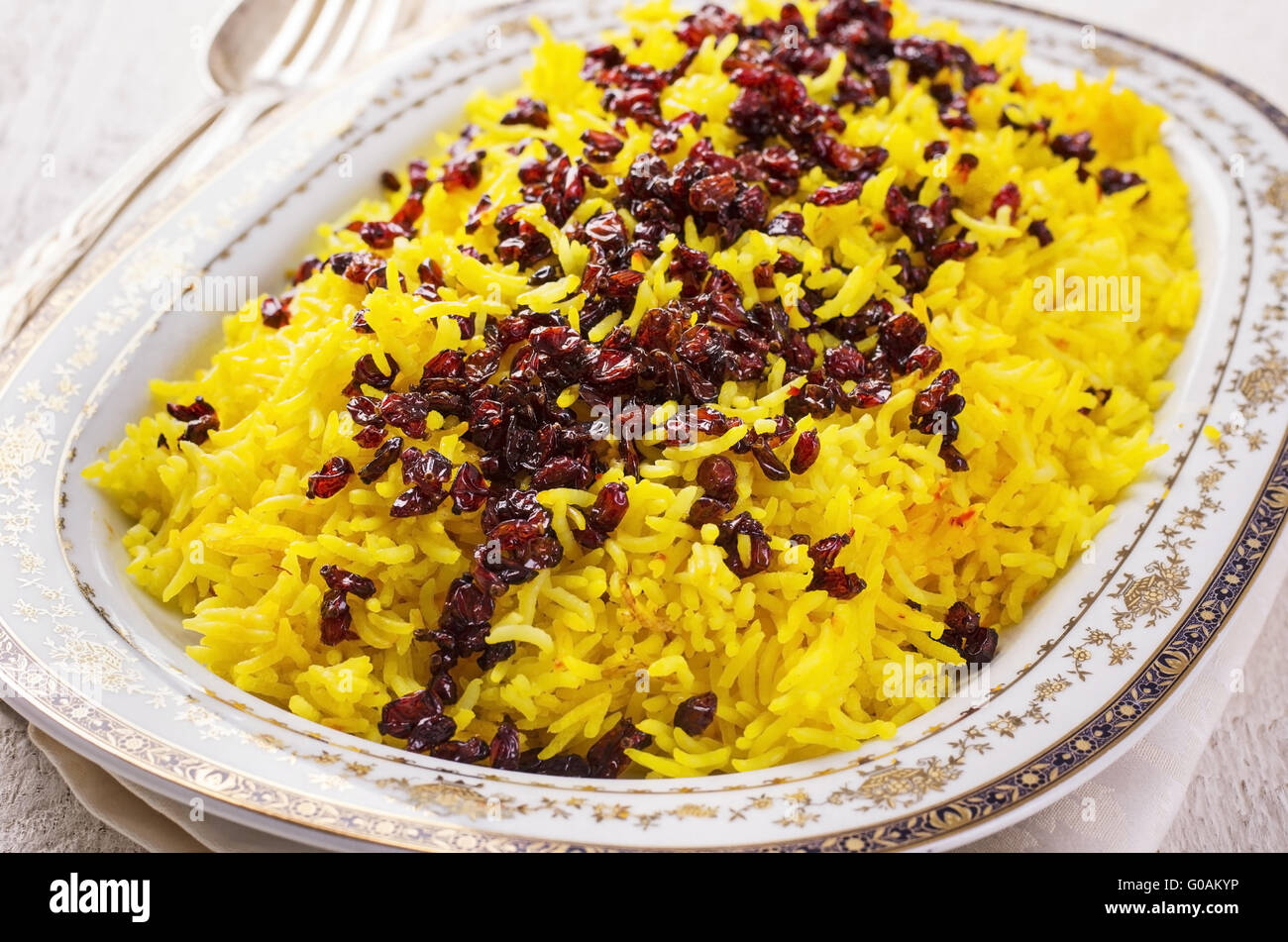 sereshk polo - persian saffron rice with berberis Stock Photo, Royalty ...