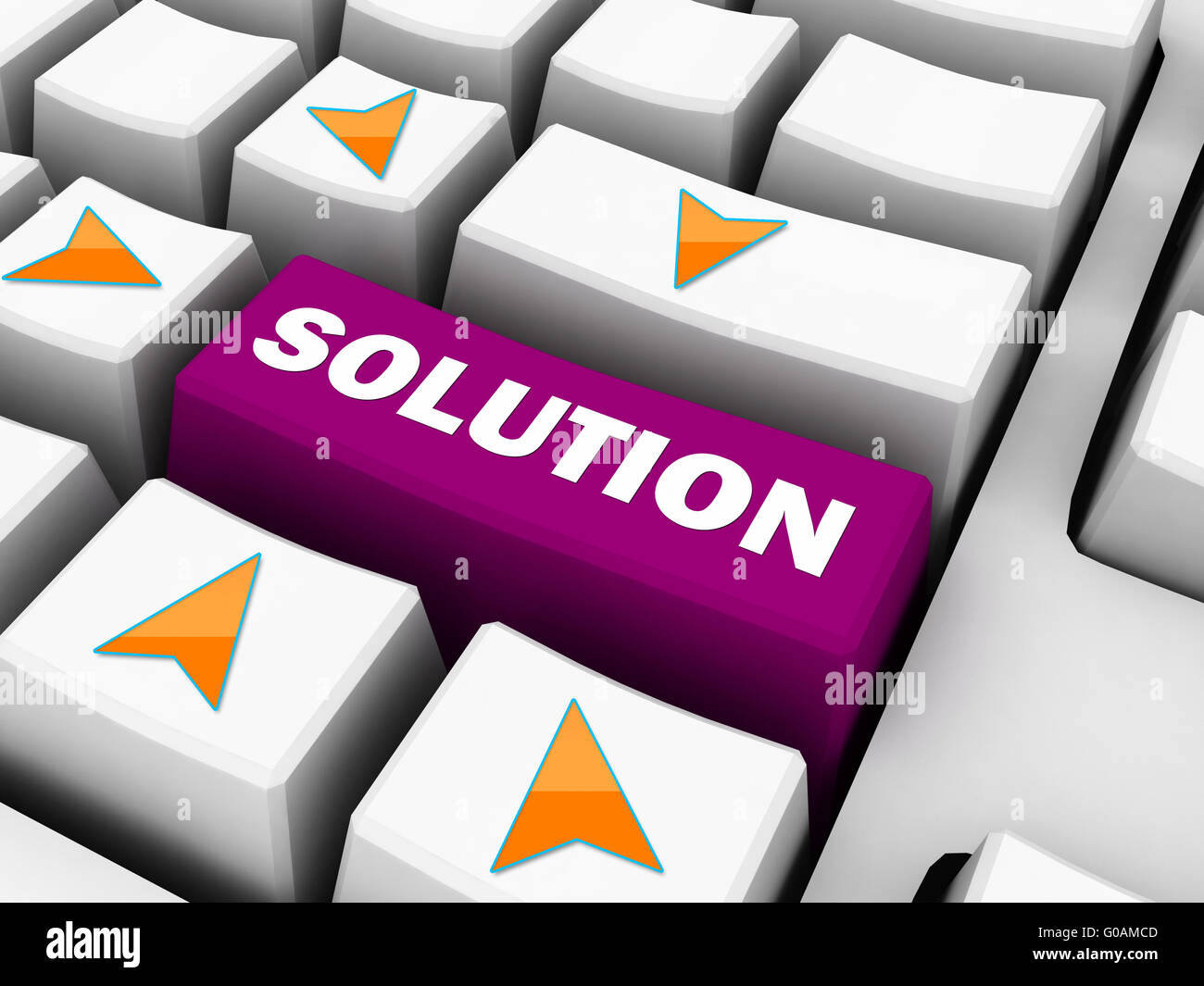 keyboard with solution text on red button pointing by arrows Stock ...