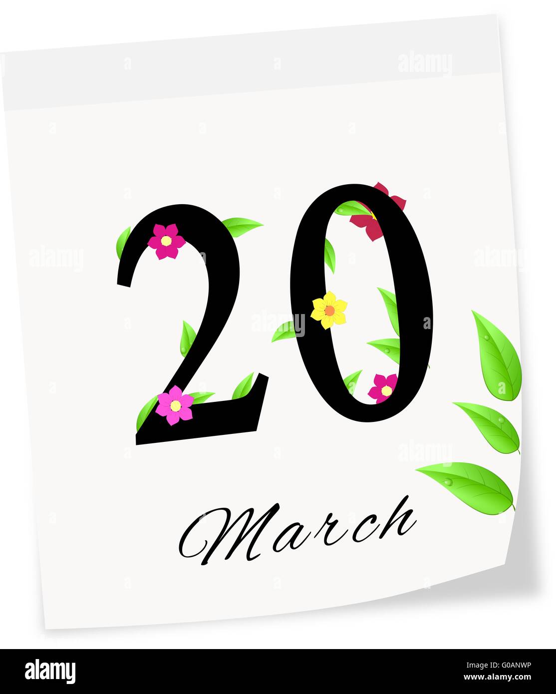 Calendar page with date of spring season-20.03.2014 isolated on a white ...