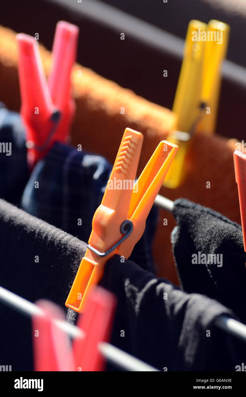 clothespin on drying rack Stock Photo - Alamy