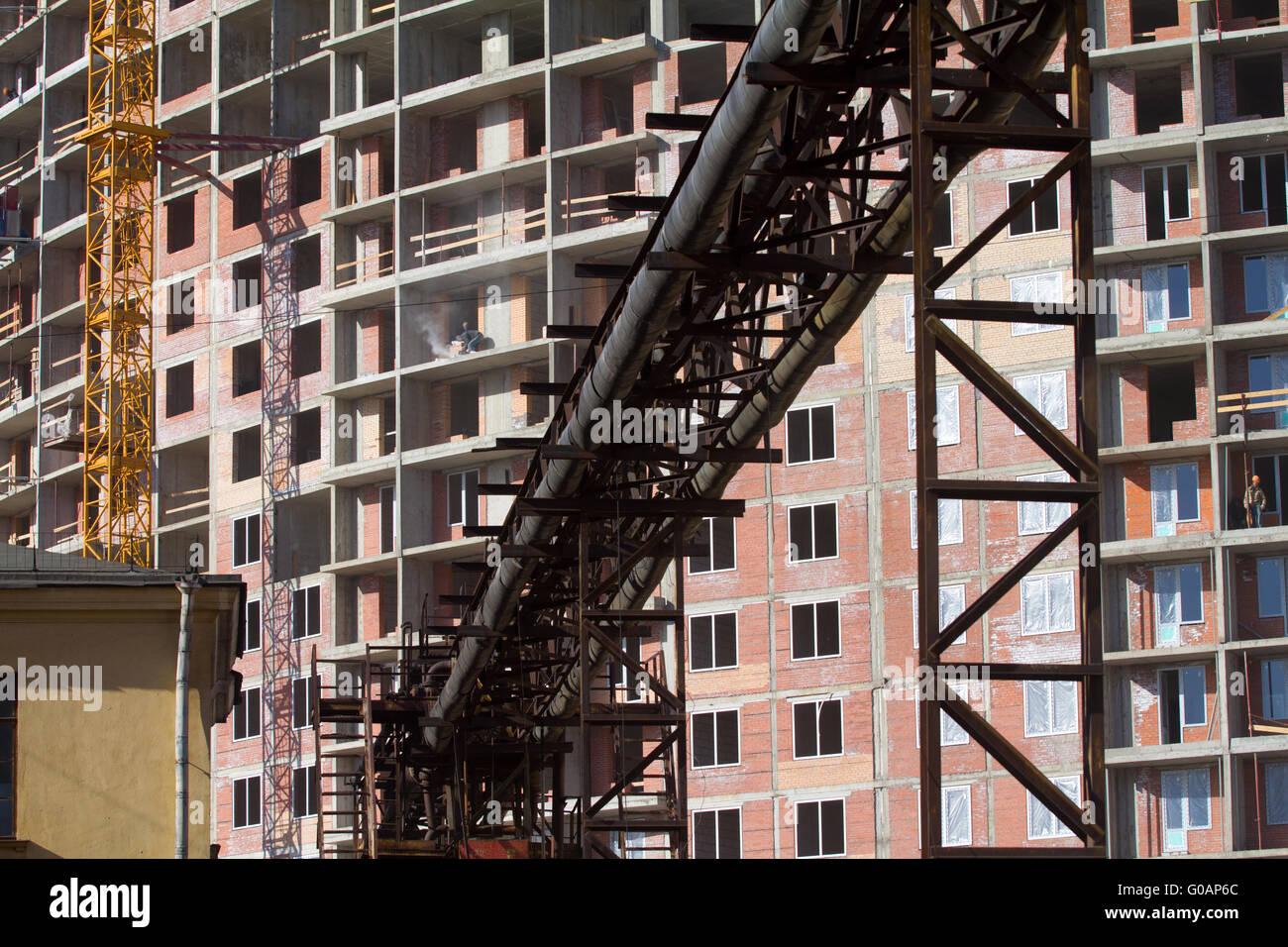 construction of the house and power engineering pipeline Stock Photo ...