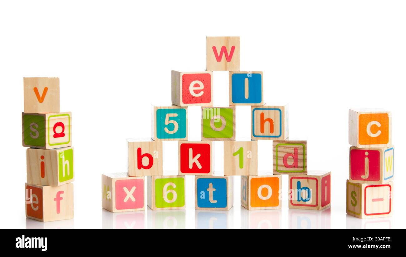 wooden toy cubes with letters. Wooden alphabet blo Stock Photo - Alamy