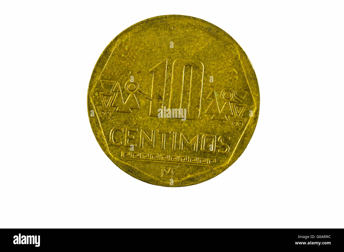 Closeup Metal Ten Centimos Coin From Peru Stock Photo - Alamy