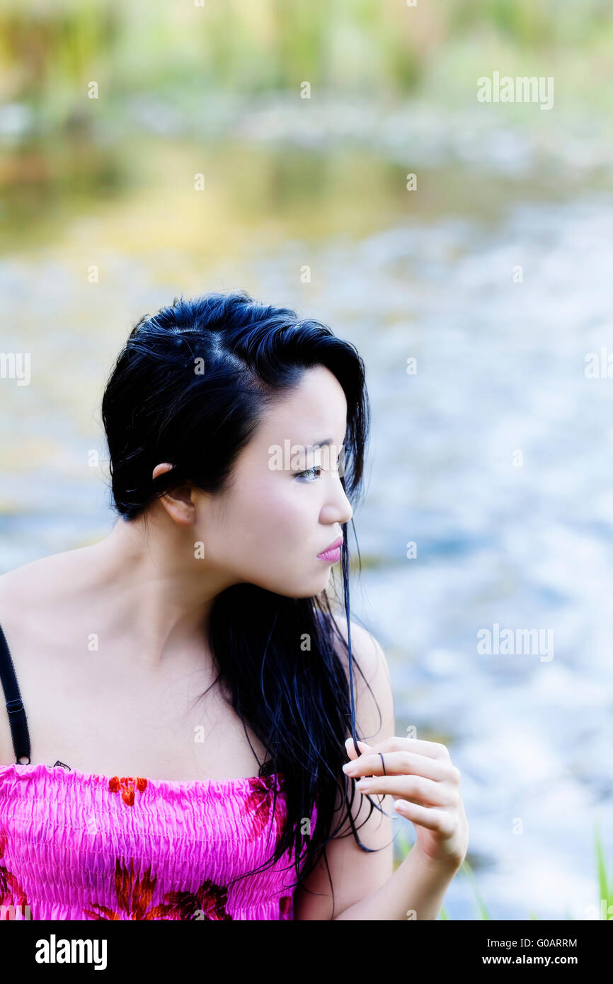 Profile Portrait Young Japanese Woman At River Stock Photo - Alamy