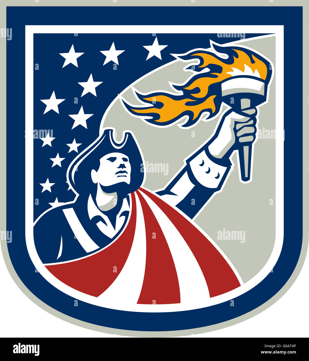 American Patriot Holding Up Torch Flag Shield Stock Photo - Alamy