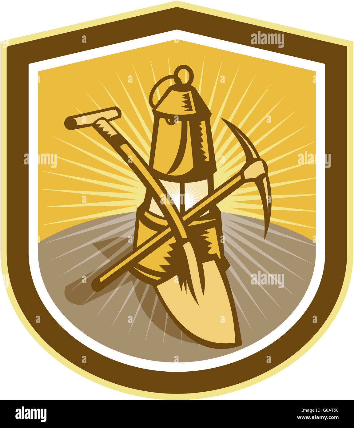 Coal Miner Pick Axe Shovel Lamp Shield Retro Stock Photo - Alamy