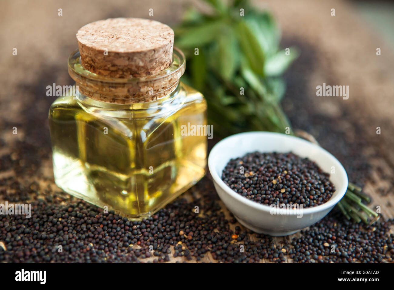 raps oil in a vessel with seeds Stock Photo - Alamy
