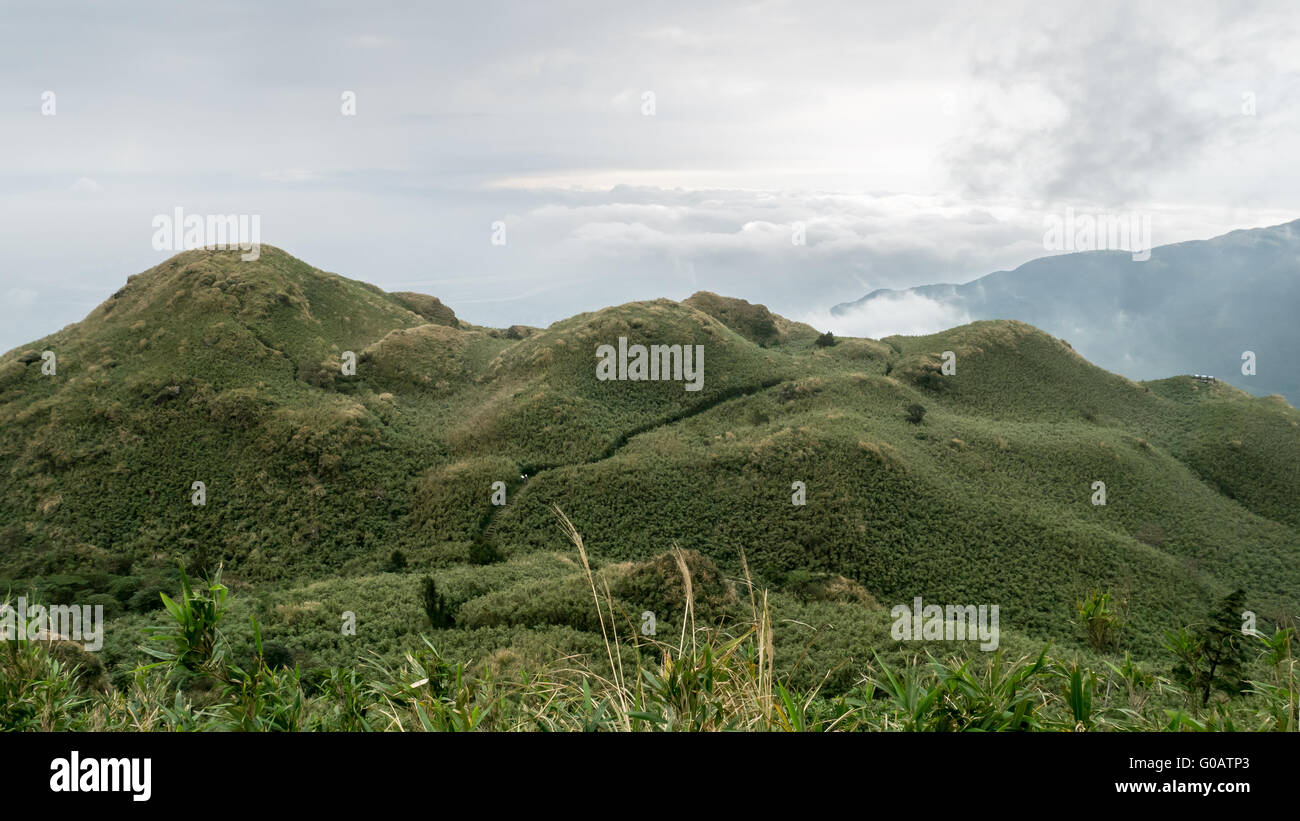 The landscape view from Mt. Qixing main peak in Yangmingshan National ...