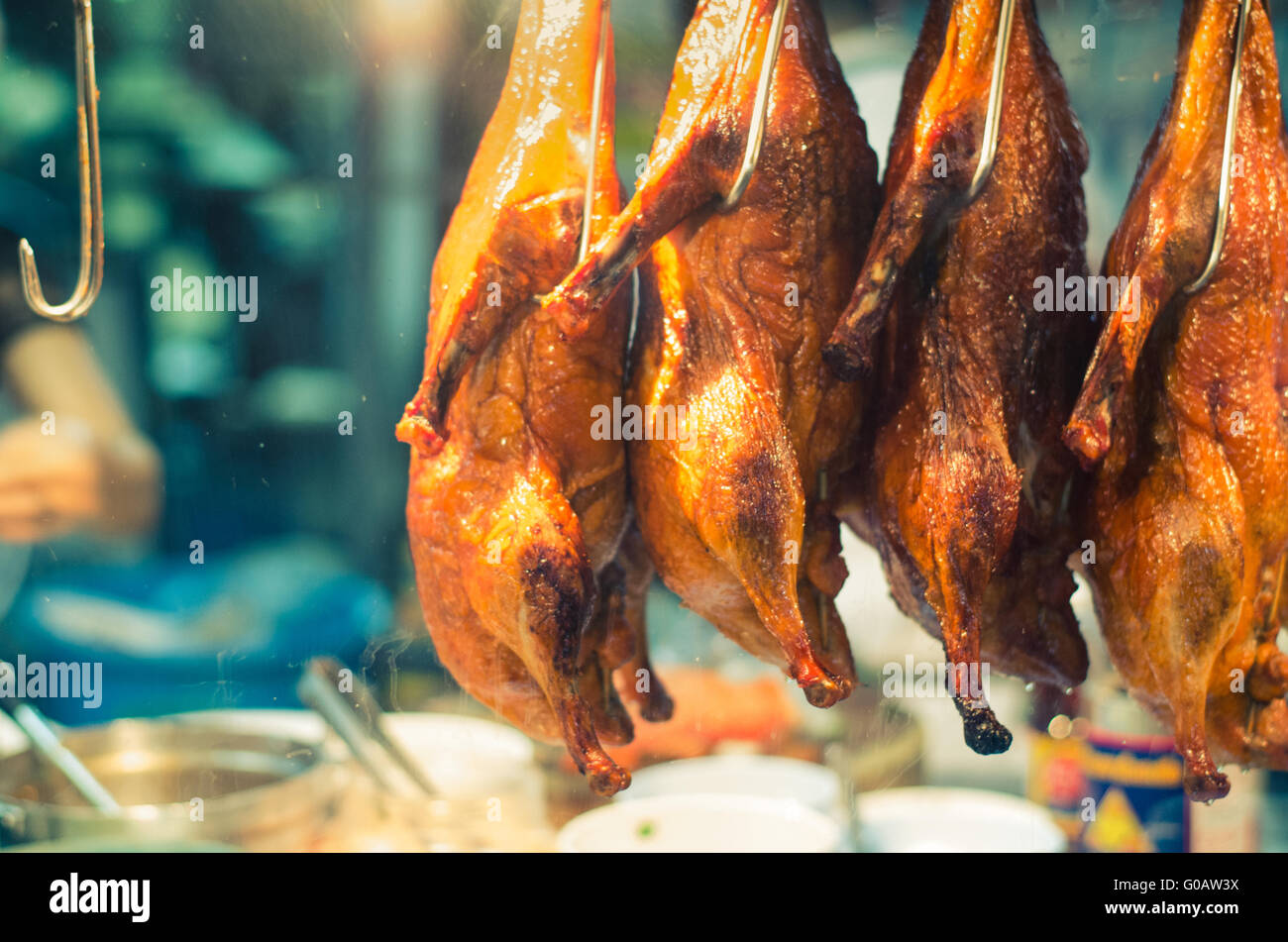hanging roasted duck at thailand street stall Stock Photo - Alamy