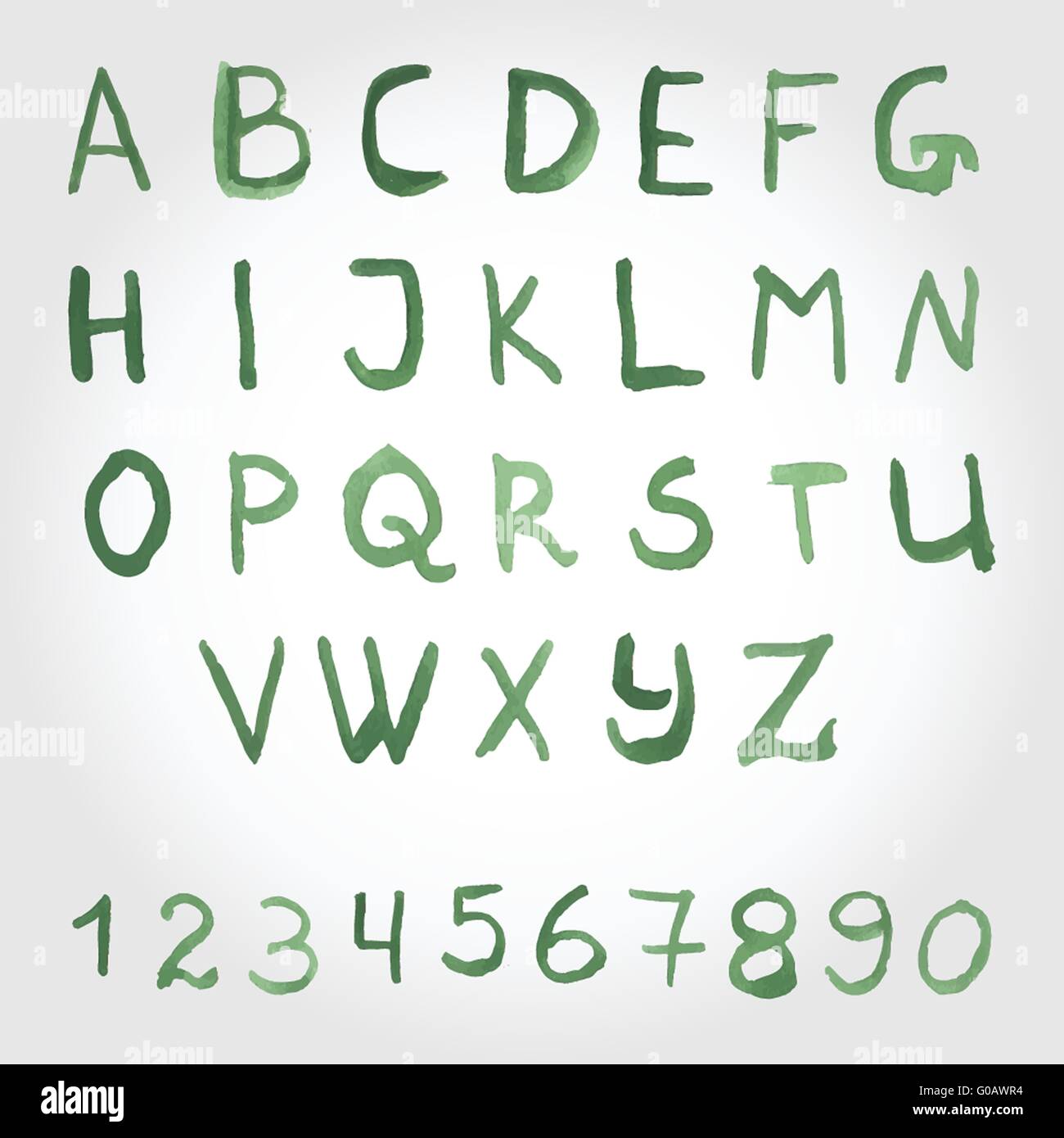 Alphabet in green colors. Watercolor paint Stock Photo - Alamy
