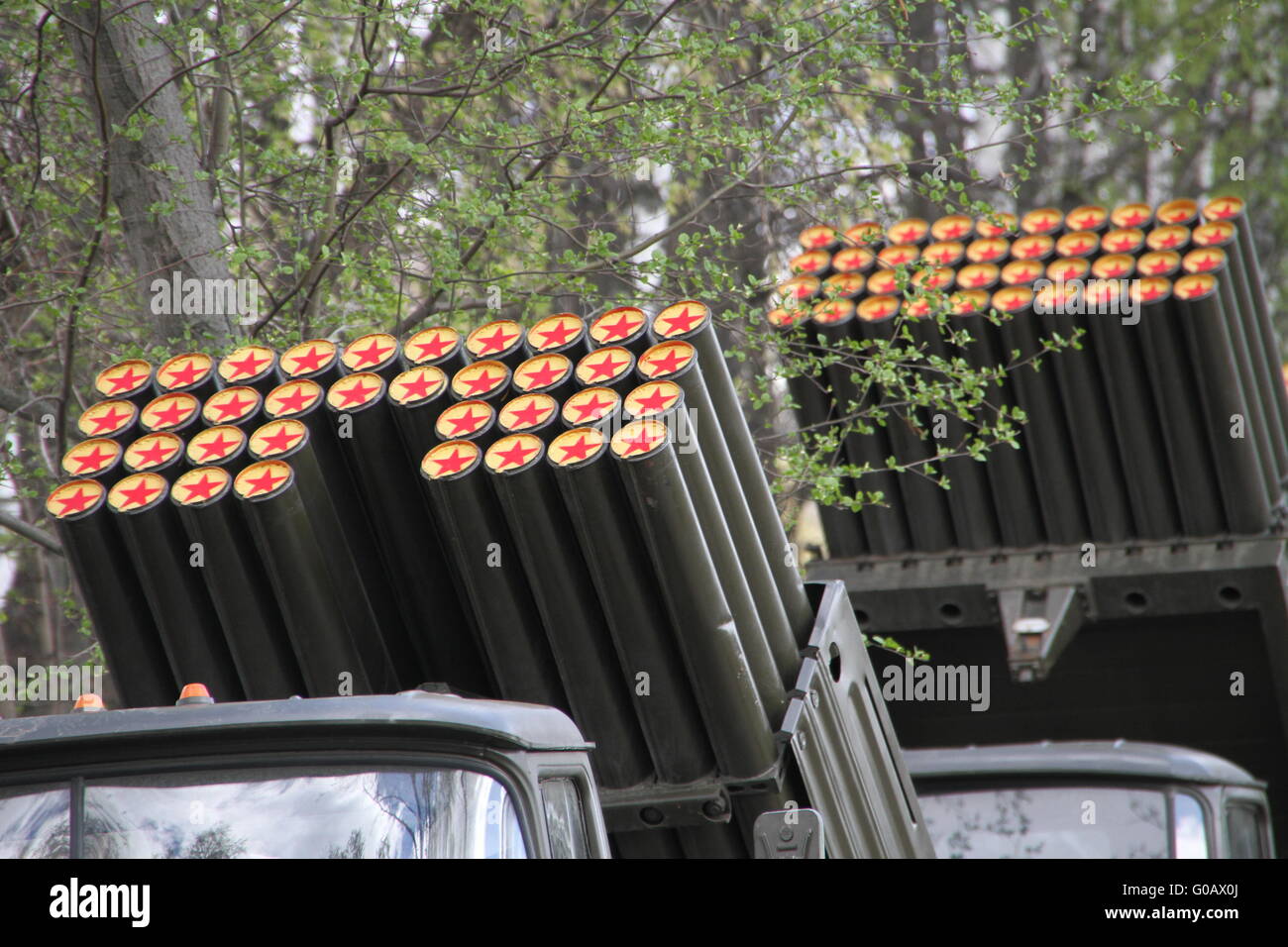 The red stars on the trunks of guns Stock Photo - Alamy