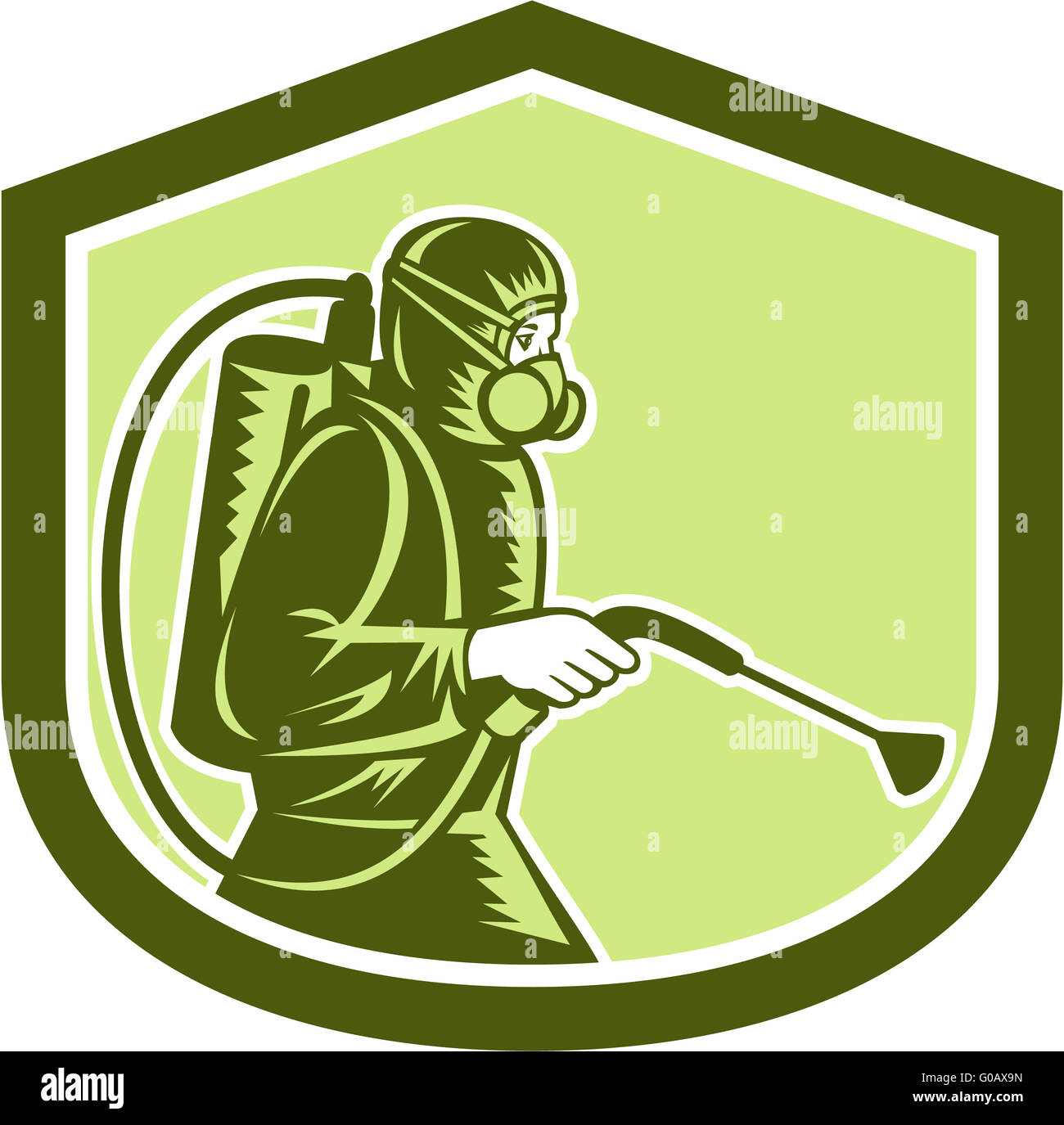 Pest Control Exterminator Spraying Shield Retro Stock Photo - Alamy