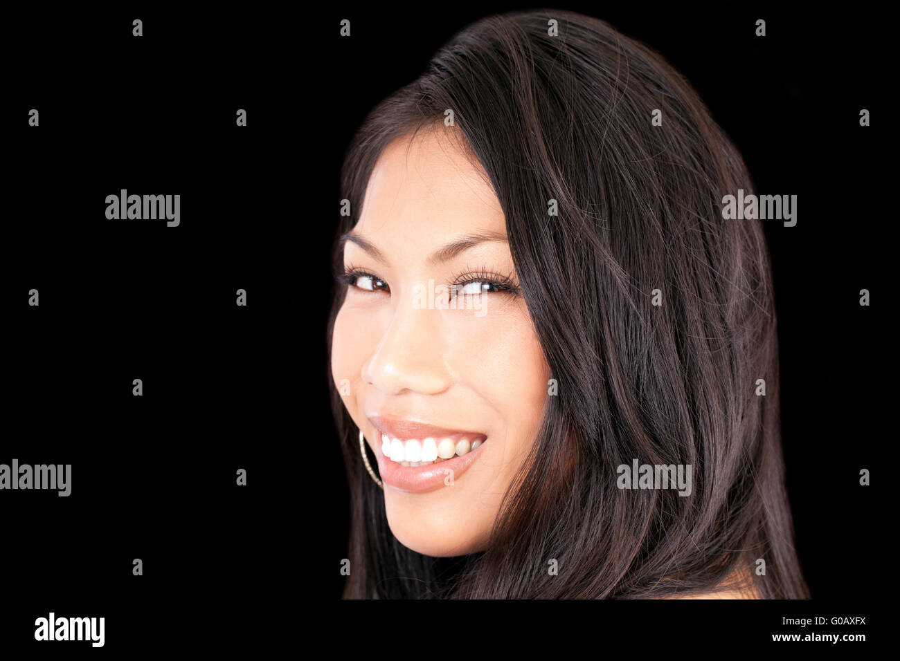 Pretty young Pacific Islander woman smiling portrait horizontal Stock ...