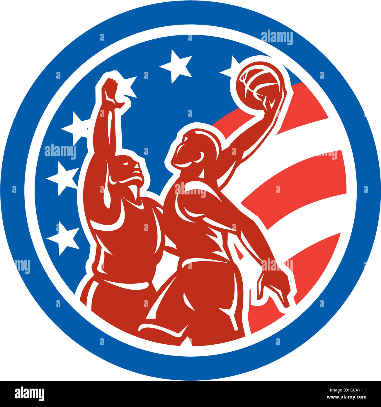 American Basketball Player Dunk Block Circle Retro Stock Photo - Alamy