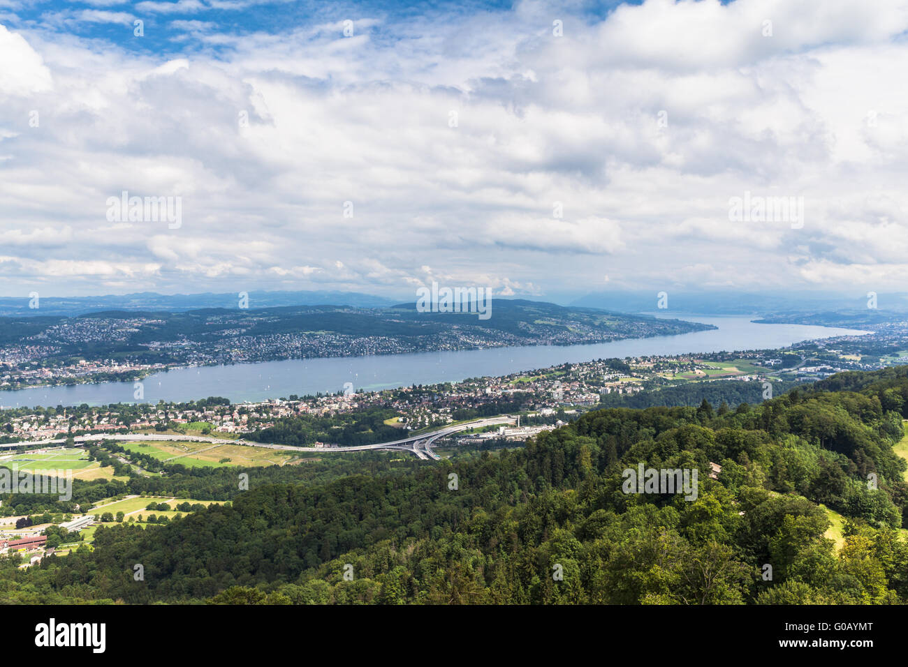 Panorama view of Zurich lake on top of Uetliberg, Zurich, Switzerland ...