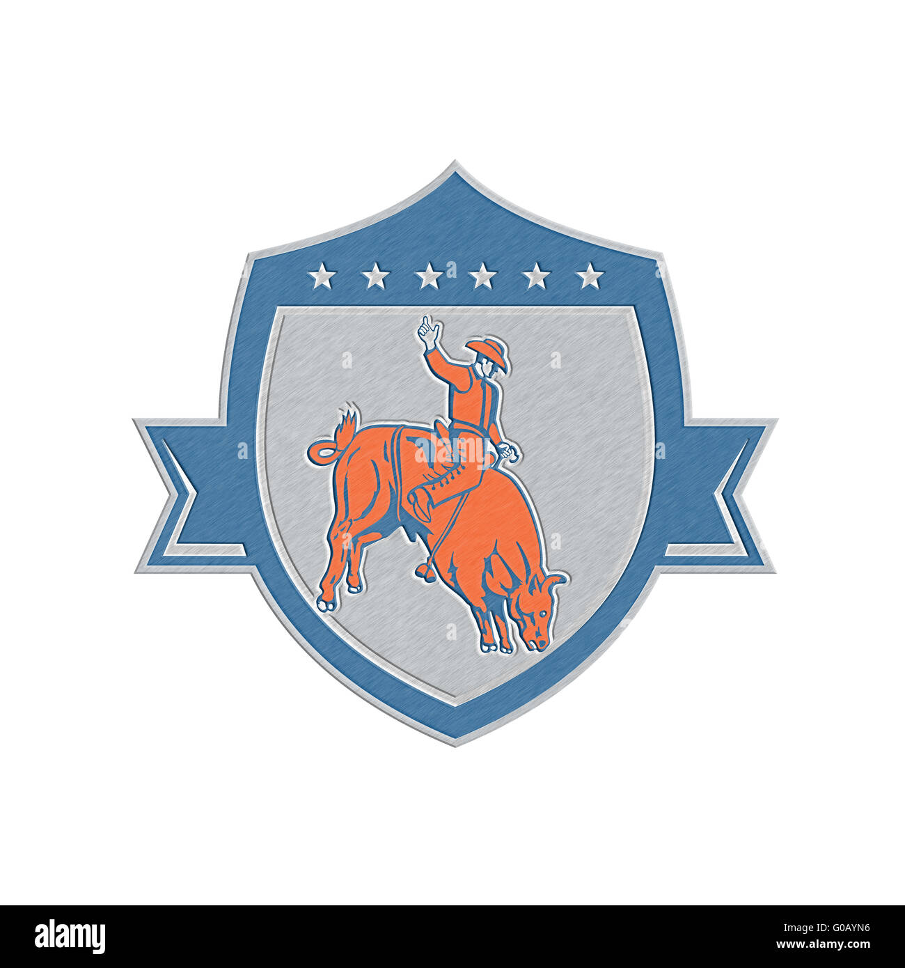 Metallic Rodeo Cowboy Bull Riding Retro Shield Stock Photo - Alamy