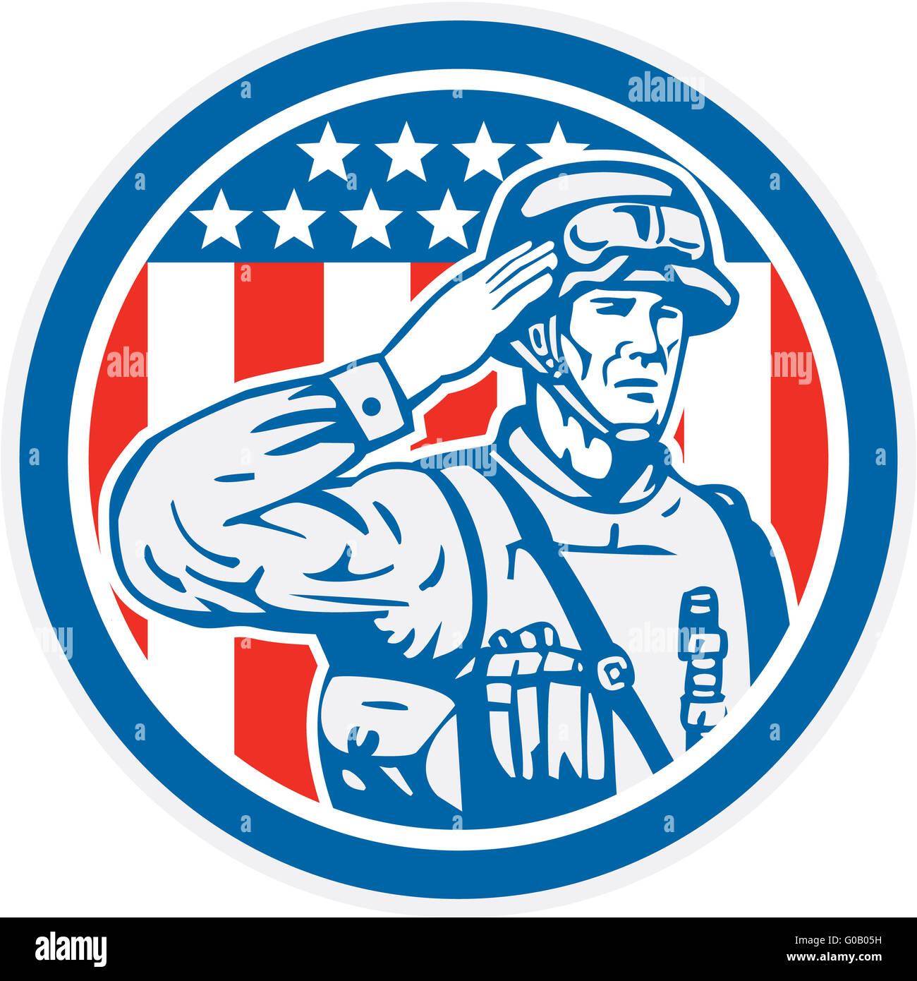 Soldier Military Serviceman Salute Circle Retro Stock Photo - Alamy