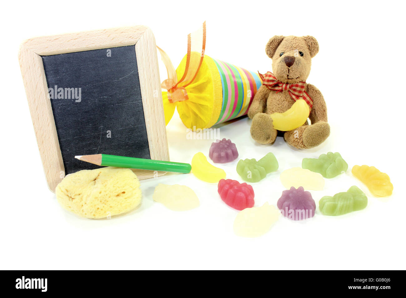Back to school with teddy bear and blackboard Stock Photo - Alamy
