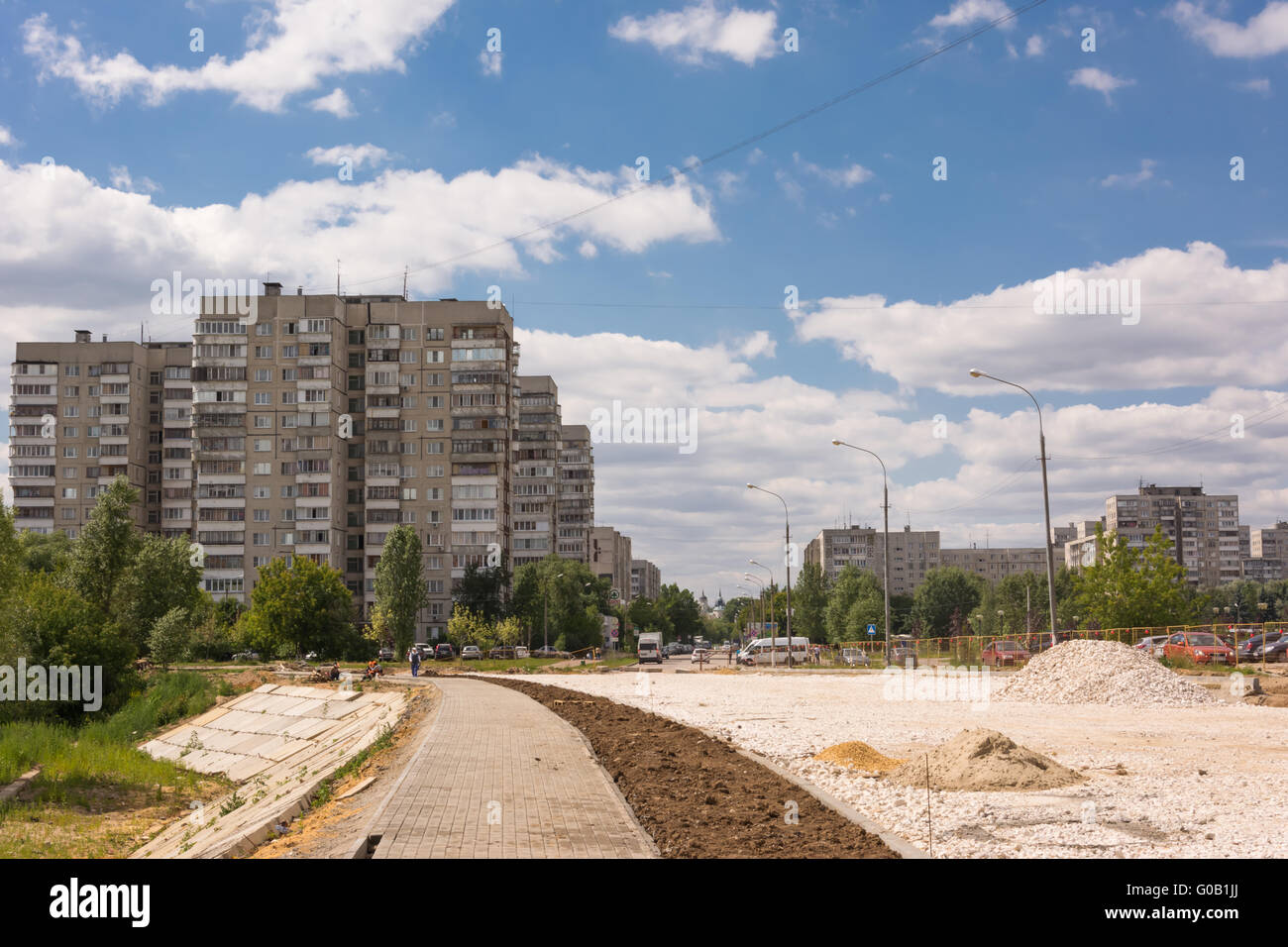 Suburban landscape with river and blue sky Stock Photo - Alamy