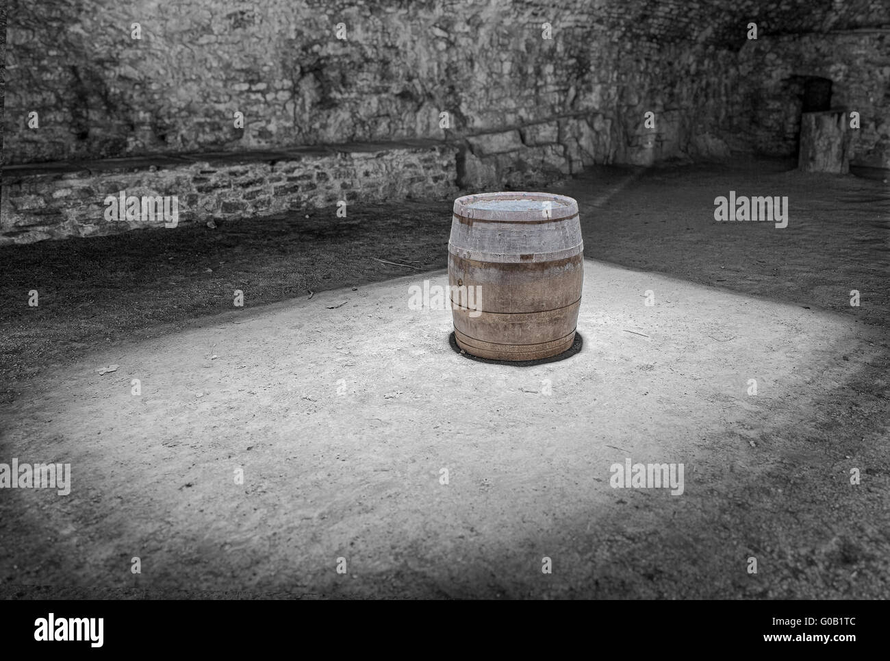 Cellar and wine barrel under the light Stock Photo - Alamy