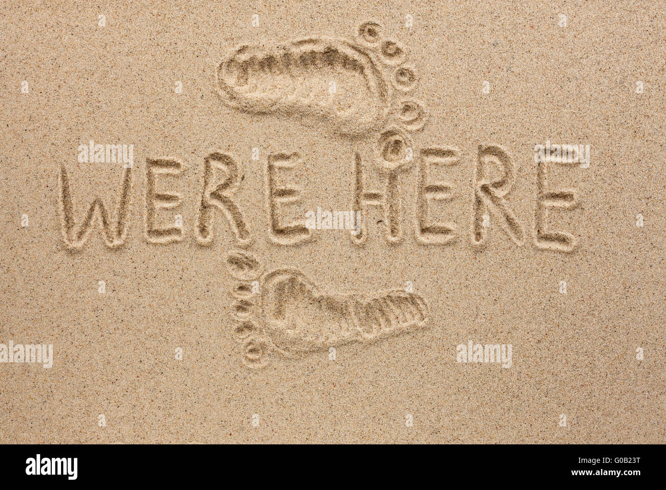 Word WERE HERE written on the sand, as the background Stock Photo - Alamy