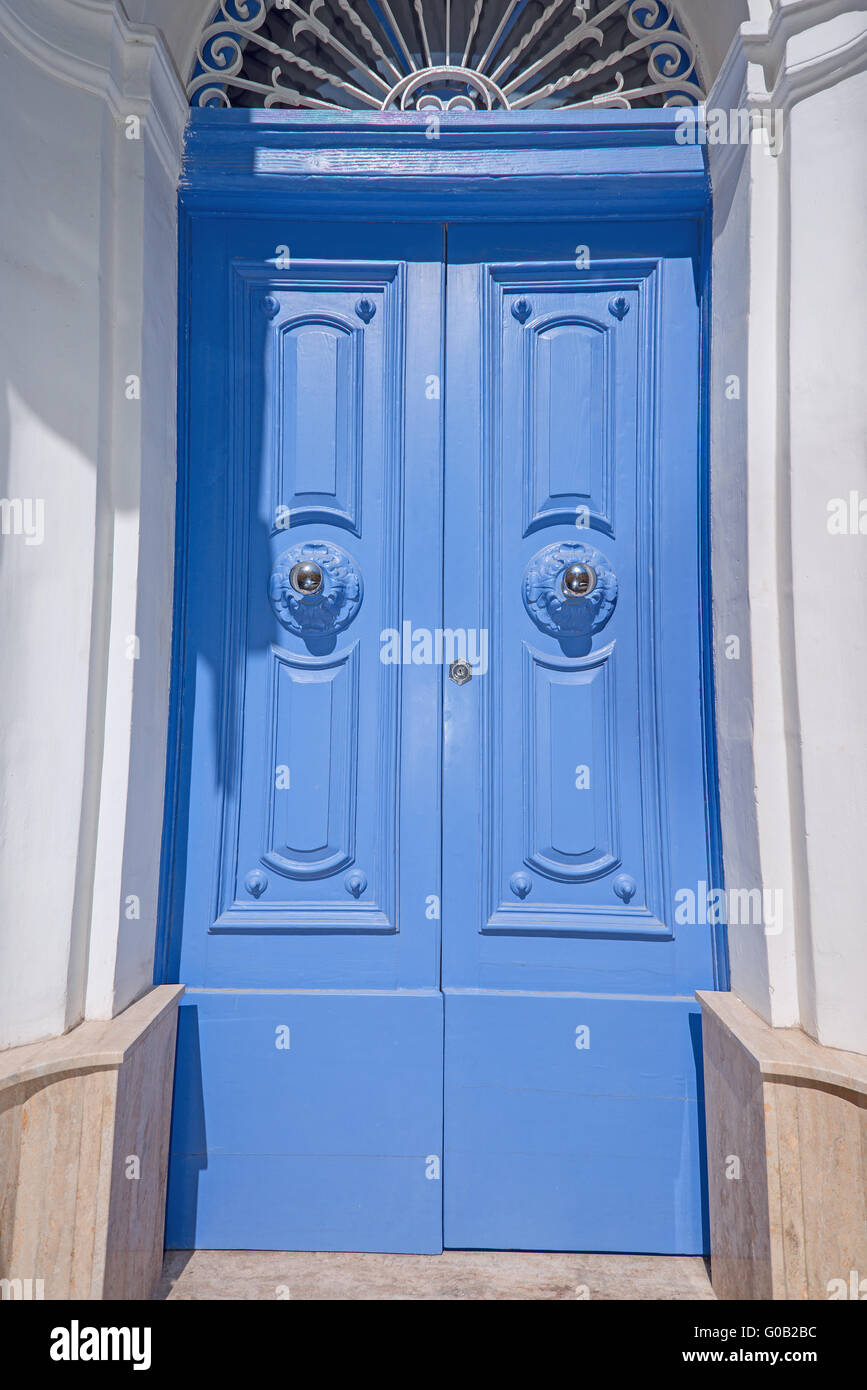 Gorgeous blue british house door at house on Malta Stock Photo - Alamy