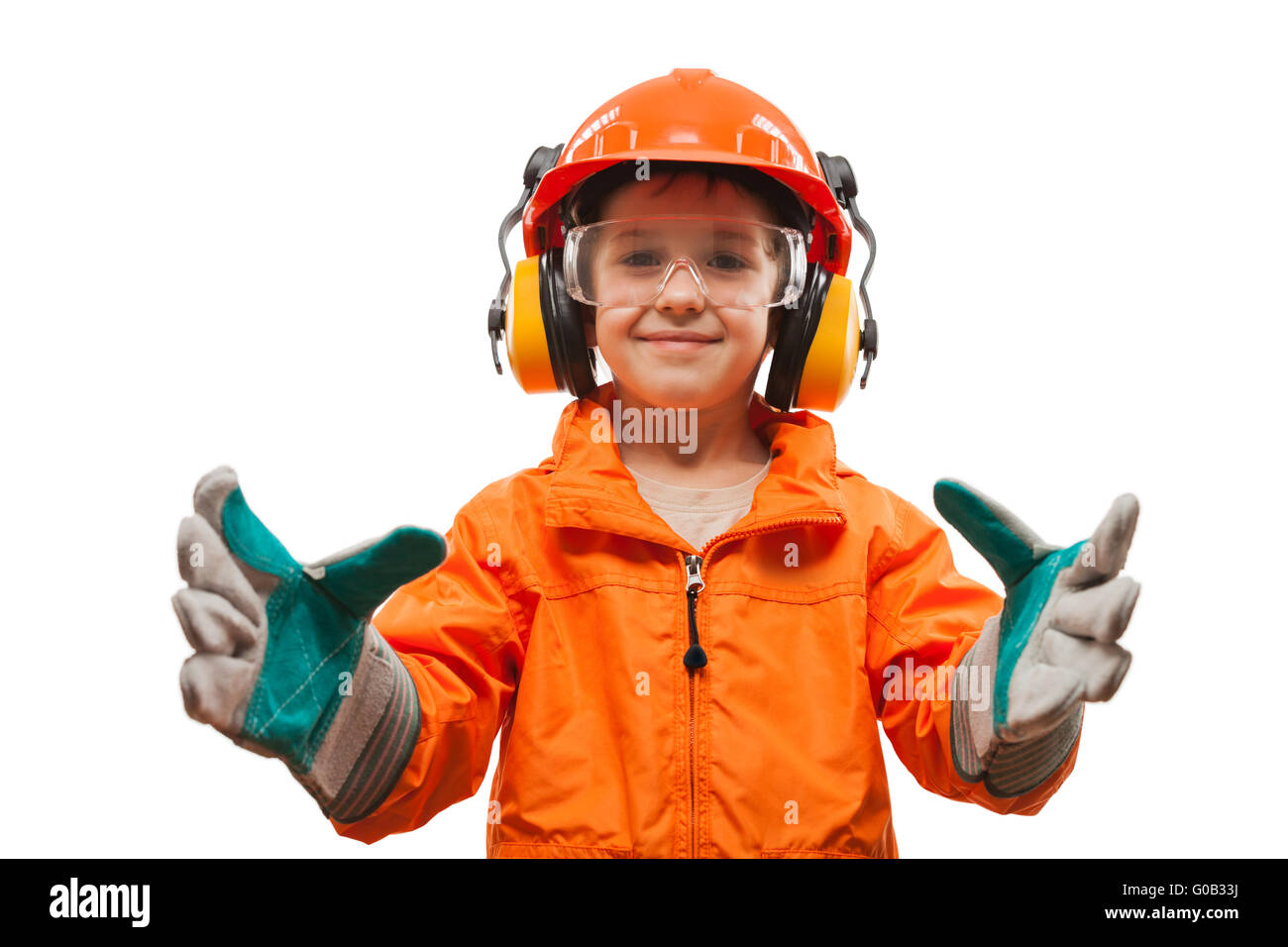 Little smiling child boy engineer or manual worker Stock Photo - Alamy