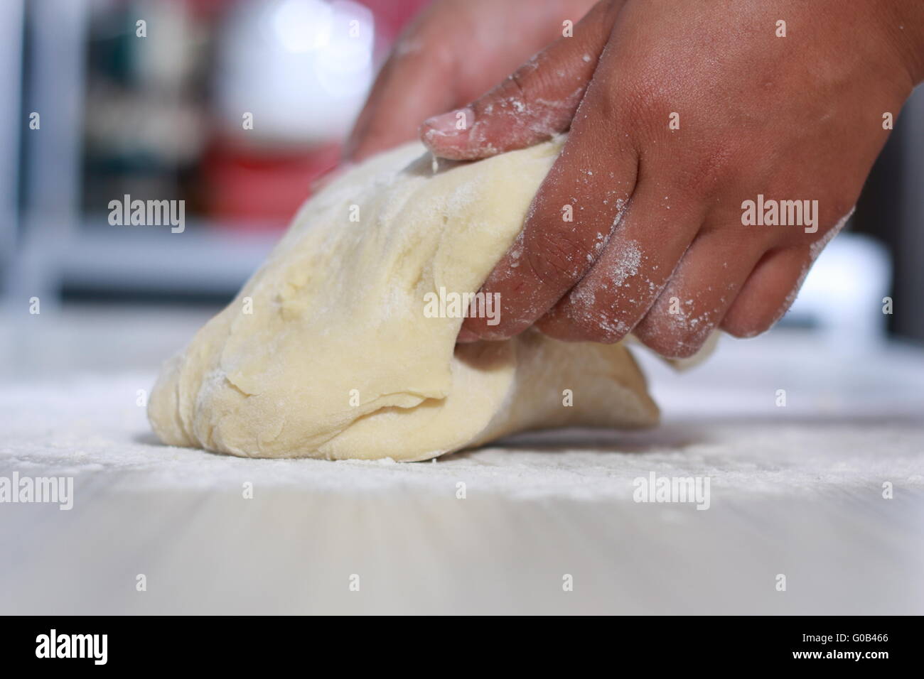 Close up image of bakery chef making bread dough in the kitchen Stock ...