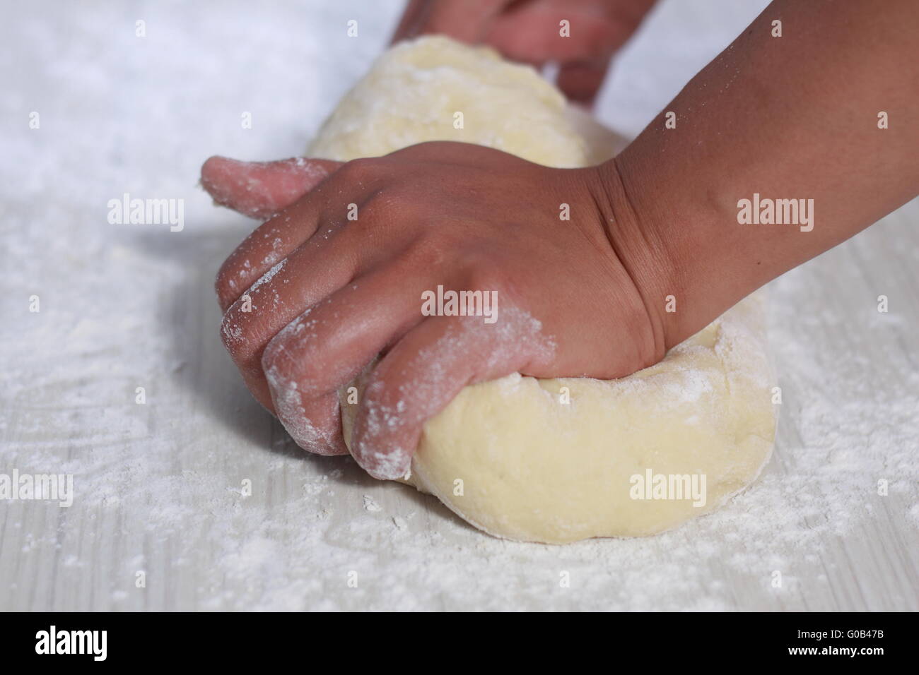 Close up image of bakery chef making bread dough in the kitchen Stock ...
