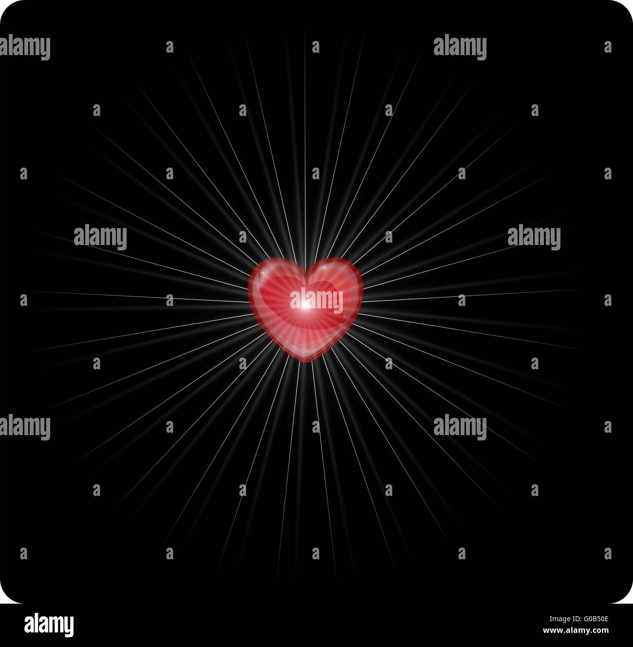 Heart giving love with with rays of light on a black background Stock ...