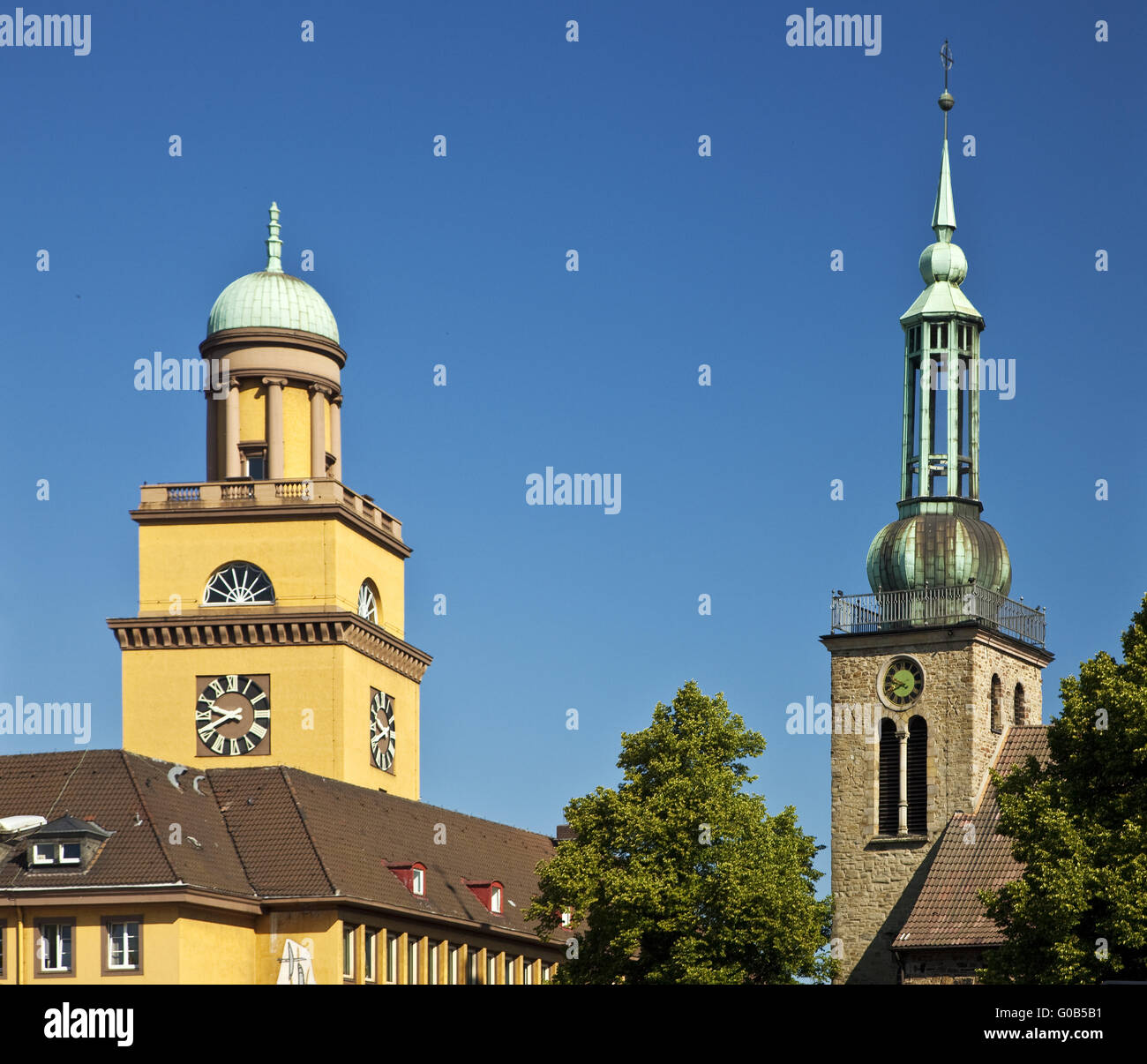 City Hall tower with St. John's Church, Witten Stock Photo - Alamy