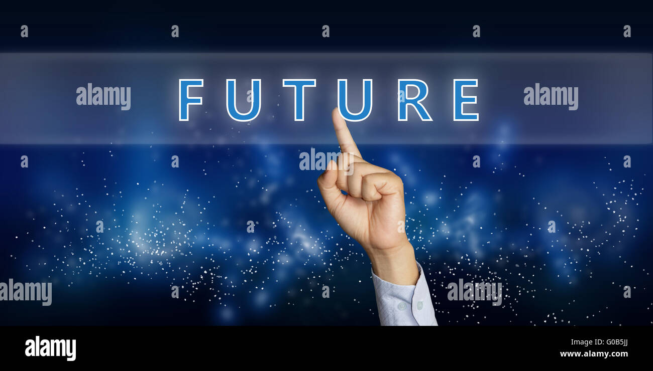 Business concept image of a businessman hand clicking Future button on ...