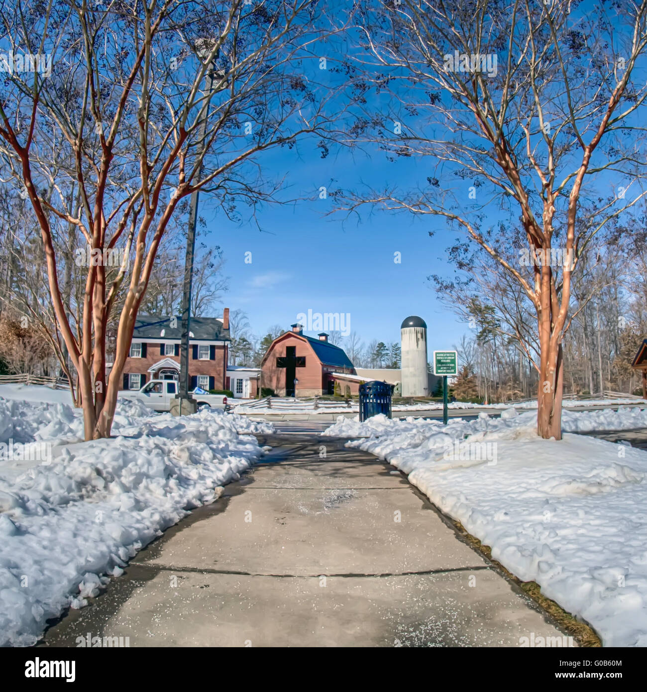 snow around billy graham library after winter storm Stock Photo - Alamy