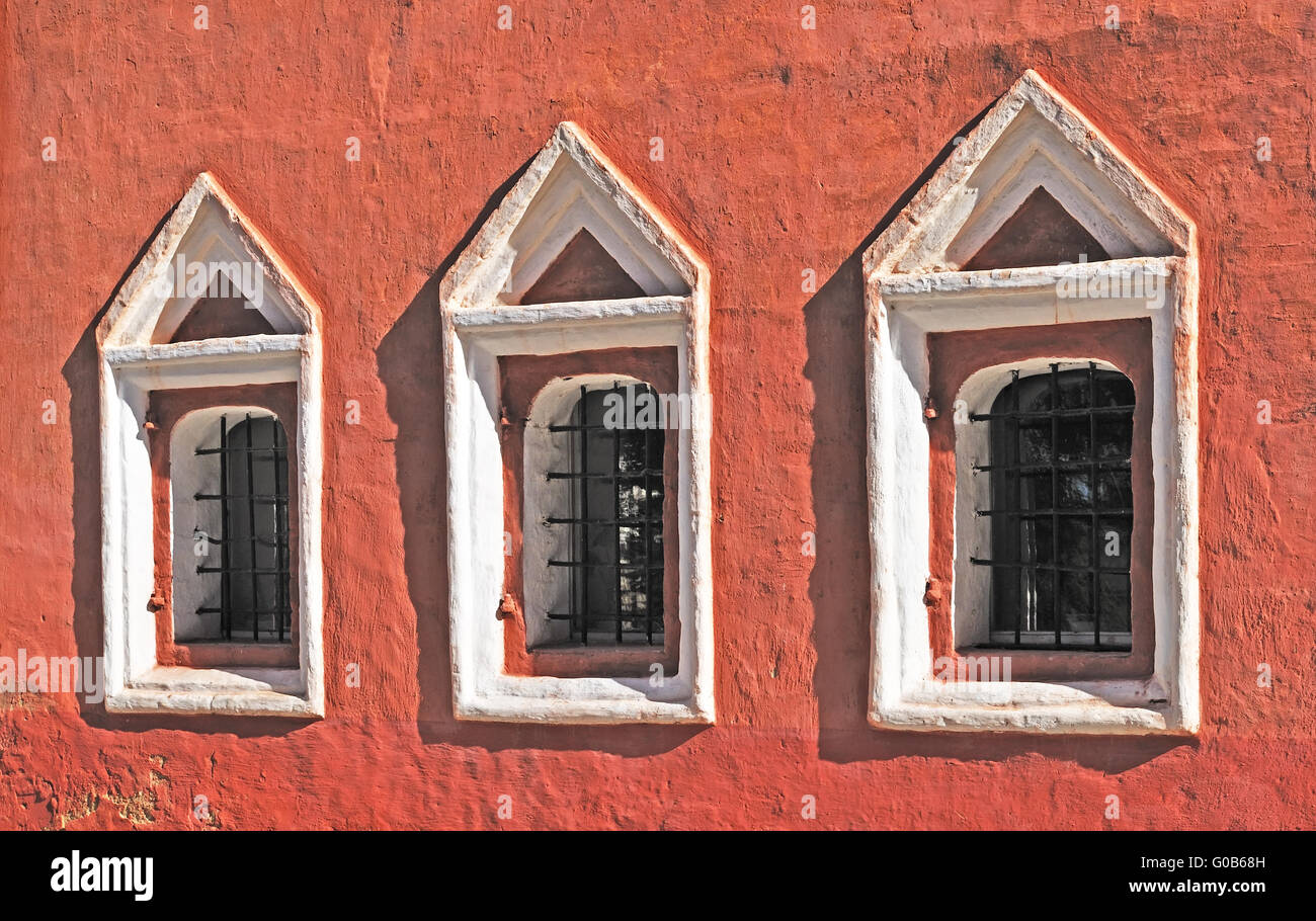 Three old vintage windows in ancient monastery Stock Photo - Alamy