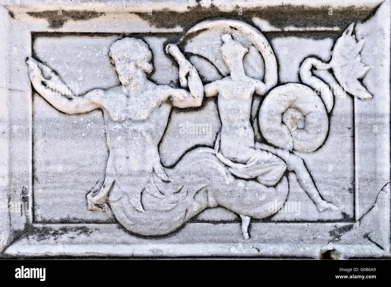 Didyma gods in the Temple of Apollo column base Stock Photo - Alamy