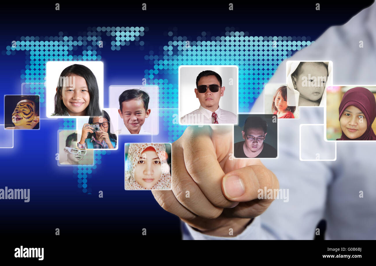 Internet Social Media Concept, image of a man clicking social media ... Internet Social Media Concept, image of a man clicking social media ...