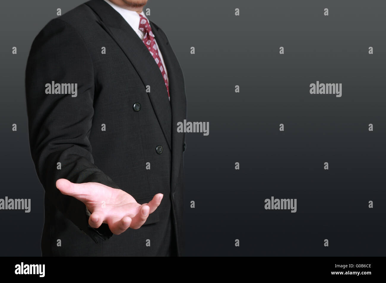 Business concept image of a businessman with open palm in position of ...