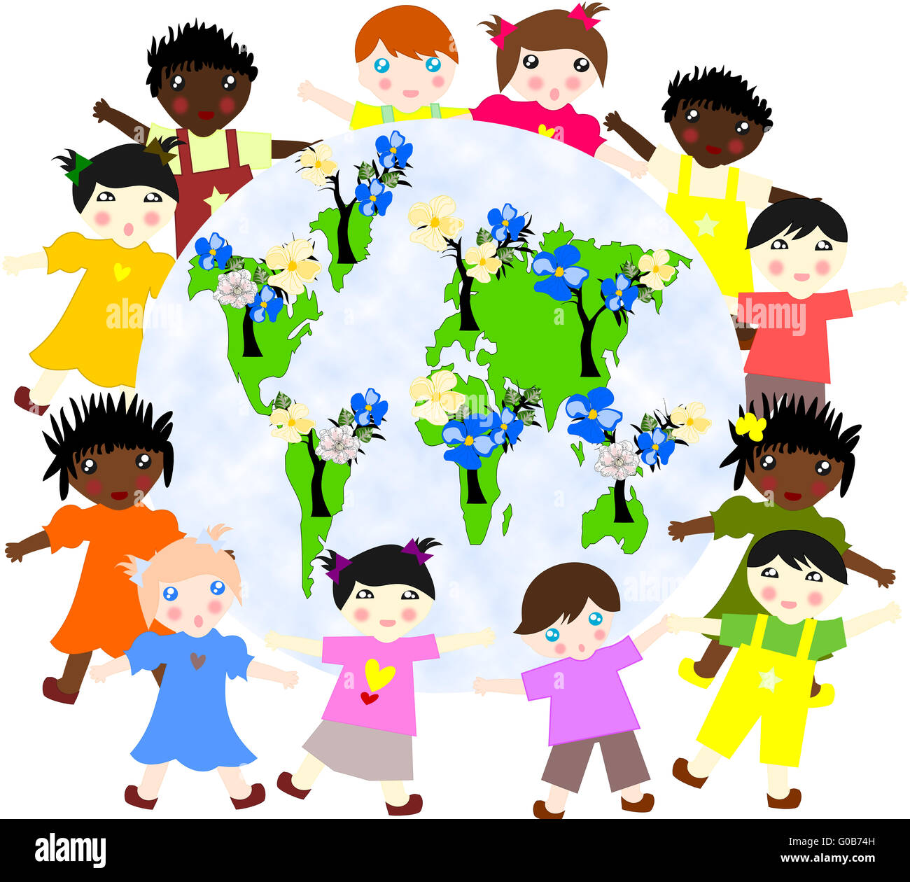 Children of different races around the map of our Stock Photo - Alamy