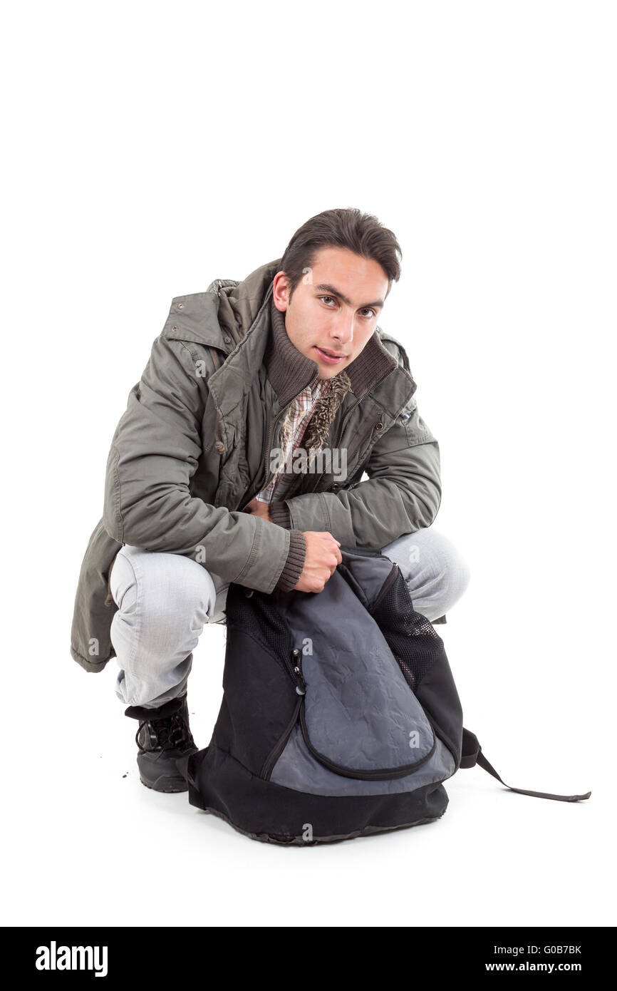 young latin guy carrying backpack Stock Photo - Alamy