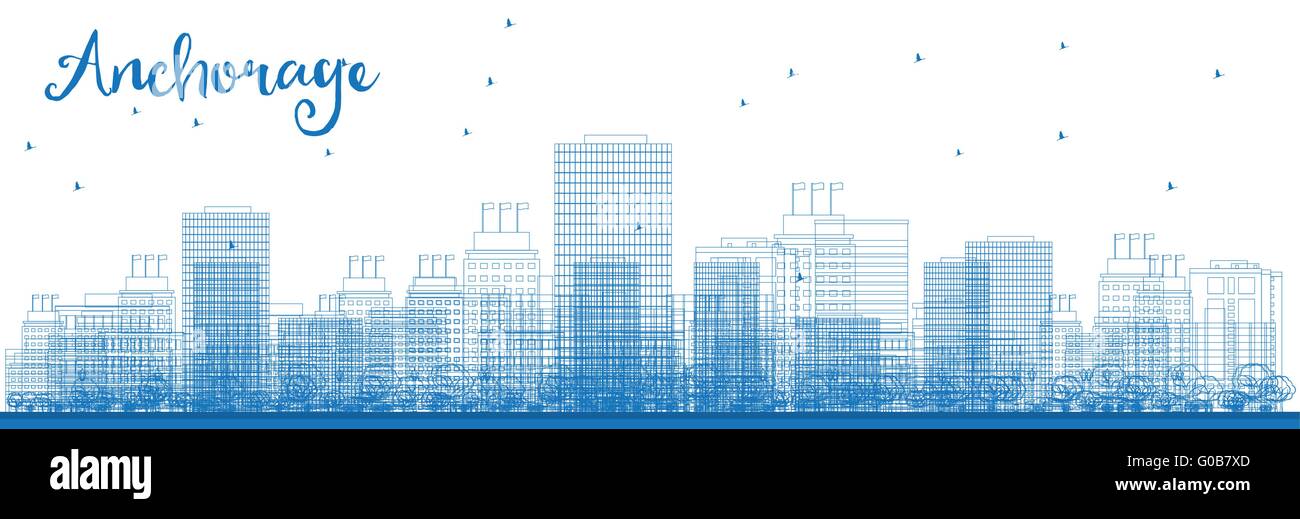 Outline Anchorage (Alaska) Skyline with Blue Buildings. Vector ...